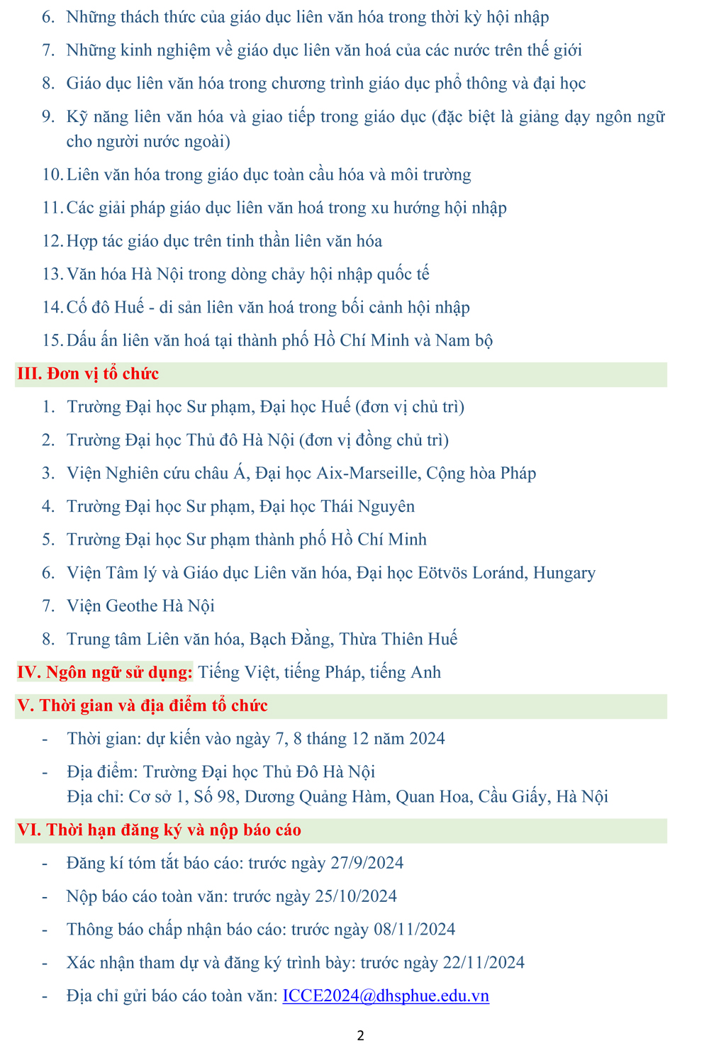 Thông báo số 1 tổ chức Hội thảo Quốc tế Văn hoá và Giáo dục lần thứ 5 năm 2024 (ICCE 2024 ...